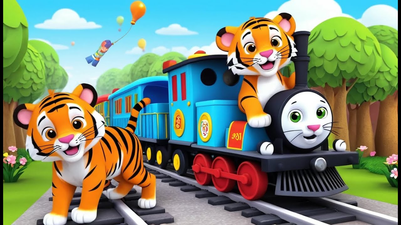 Three Little Tigers Ride on a Train 🐯🚂 | Funny and Fun Kids Nursery ...
