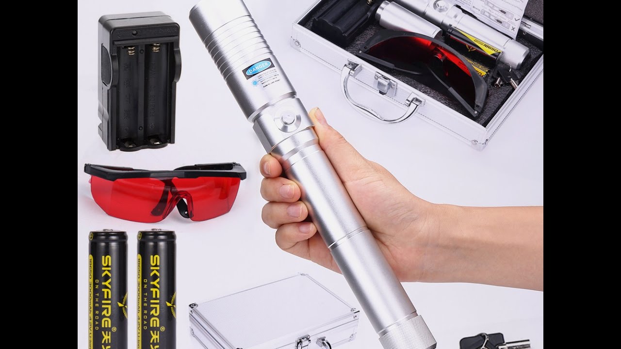 Silver Case Blue Laser Pointer Laser Pen Torch Military Burning Match ...