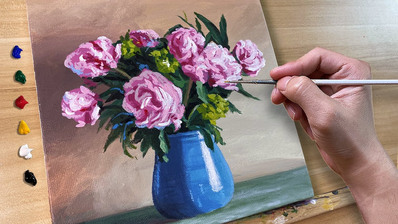 How to Paint Bouquet Still Life / Acrylic Painting / Correa Art - YouTube