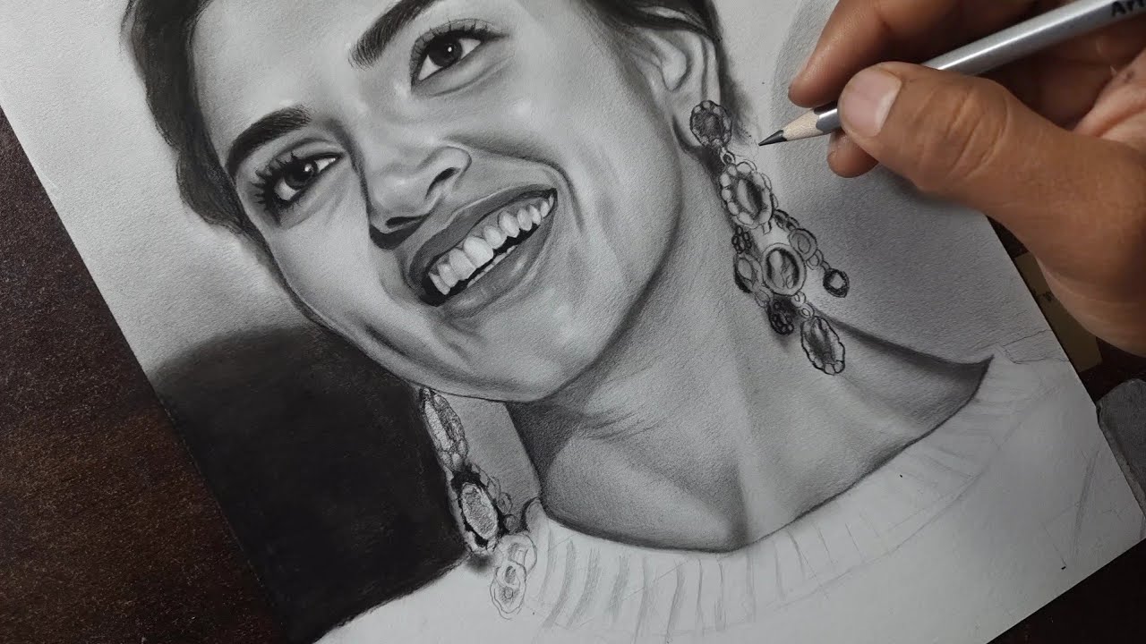 Pencil Drawing Deepika padukone, Realistic portrait Drawing Time-lapse ...