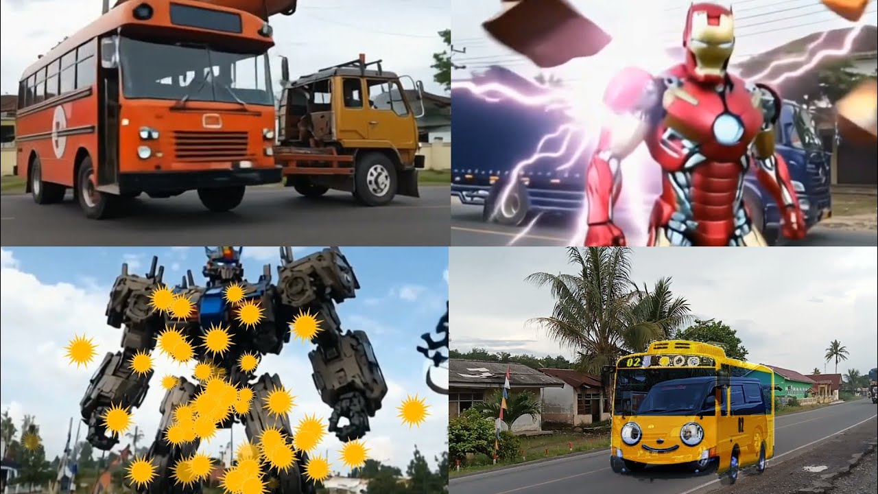 wow mobil berubah menjadi robot transformers dan bus tayo - YouTube