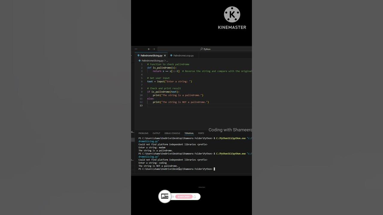 String Palindrome or not|@CodingwithShameera1 #python - YouTube