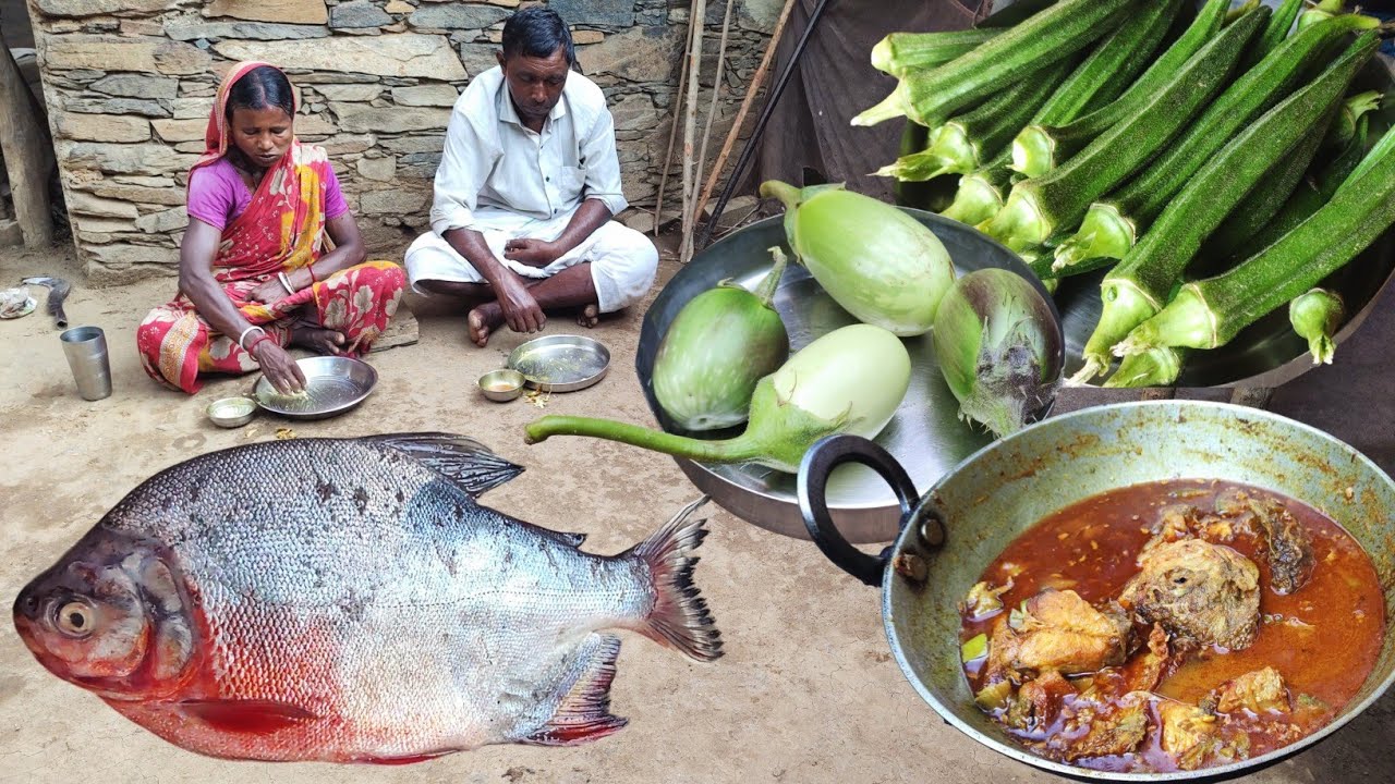 river RUPCHANDA FISH CURRY with brinjal and ladyfinger fry by village ...