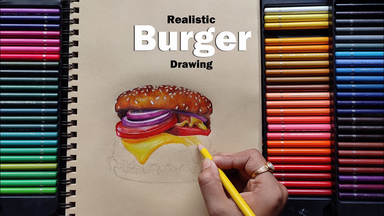 Burger🍔 Drawing using color pencils/Realistic food drawing/color pencil ...