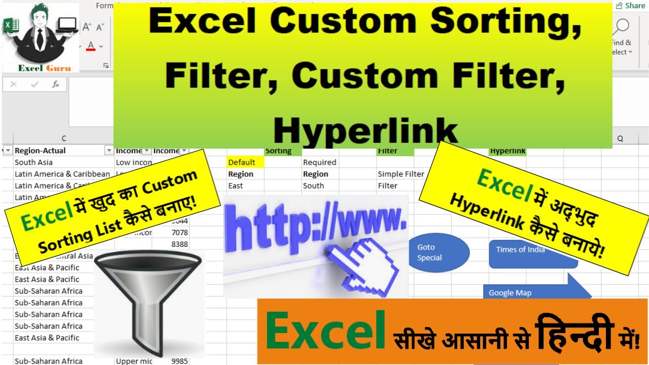 Excel 5 Excel Sorting Custom List Sorting Custom Filters Hyperlink In 2020 Youtube 4338
