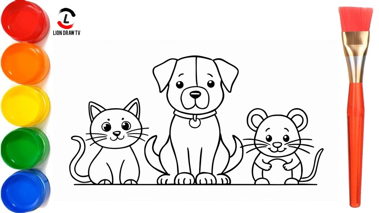 lHow to Draw cat dog and mouse drawing, Painting and Coloring for Kids ...