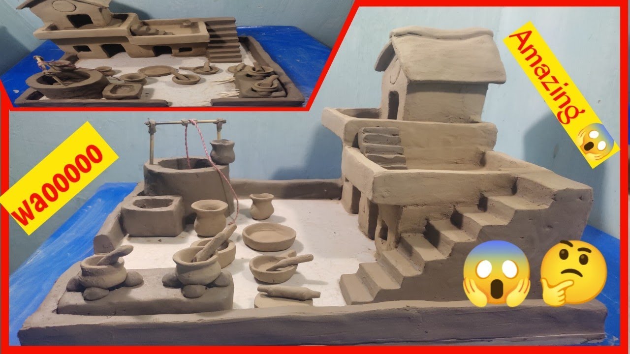 Amazing technique build DIY miniature Clay House | how to make Clay ...