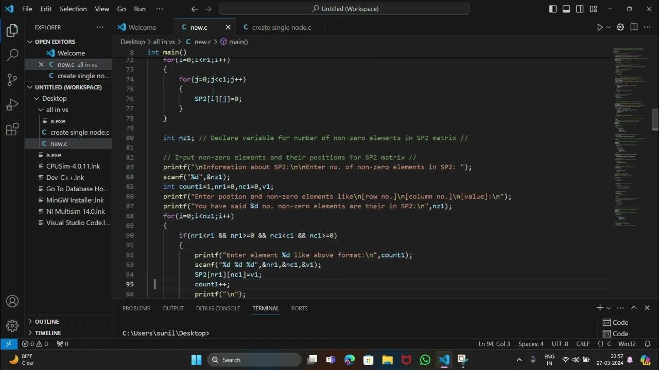 | Addition of Two Sparse Matrices in Compact Form | Codes | Full Program | Sparse Matrix | - YouTube