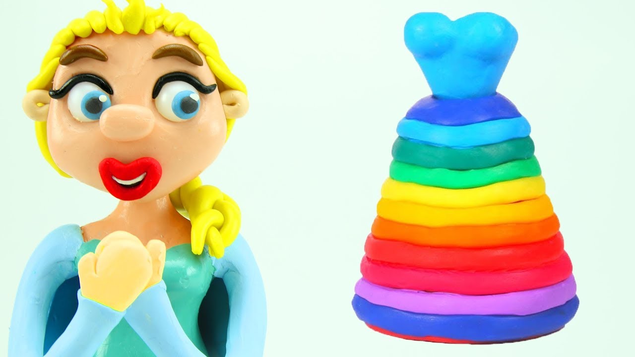Frozen Elsa New Rainbow Color Dress with Hulk & Stop Motion Play Doh ...
