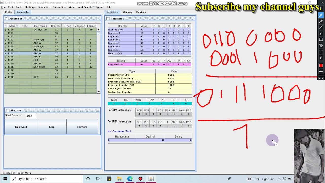 7.Converting BCD to Hexadecimal using 8085 Simulator (Step by Step ...