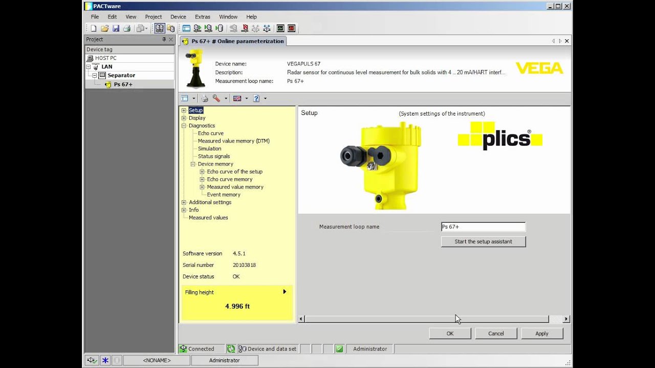 Diagnostics - "VEGA DTM asset management" PULS RADAR - PLICS Plus - YouTube