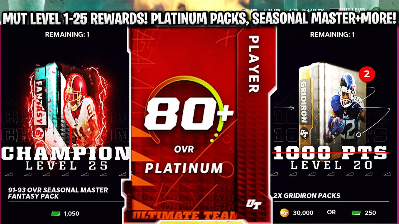 ALL MUT LEVELS 1-25 REWARDS! PLATINUM PLAYER PACKS, SEASONAL MASTER ...