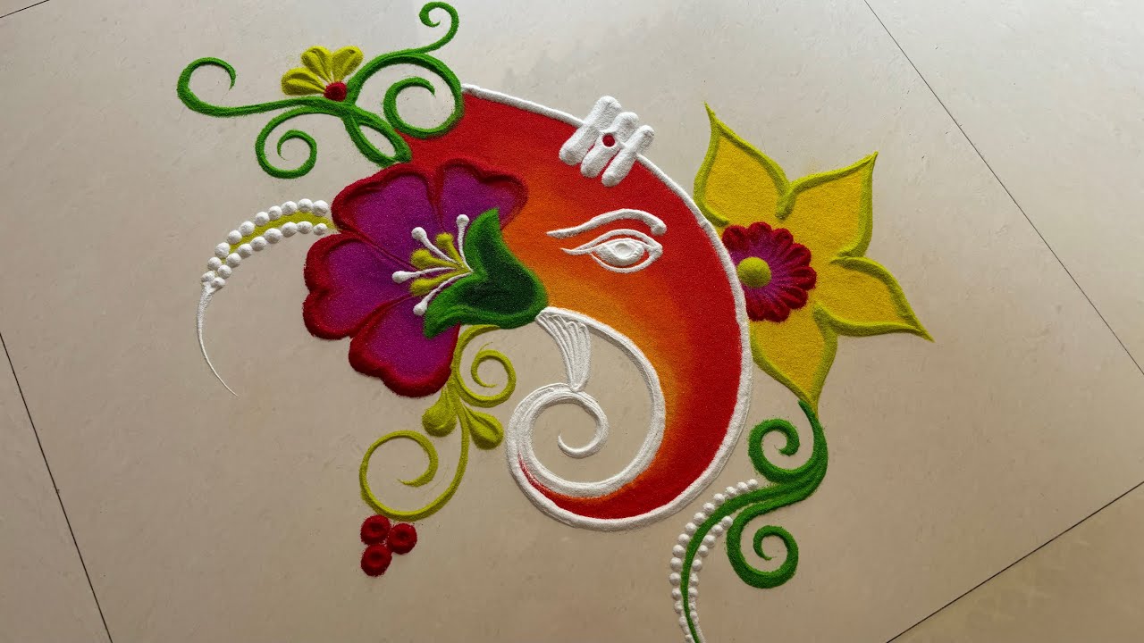creative ganesh rangoli design🌺/गणेश चतुर्थी रंगोली/ ganesh rangoli ...