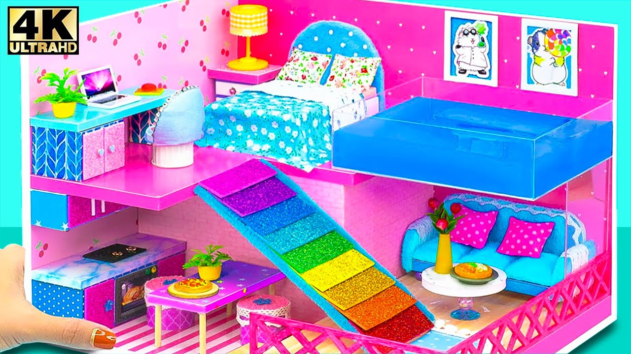 Make Pink Dream Cardboard House with Bedroom, Kitchen, Living Room ...