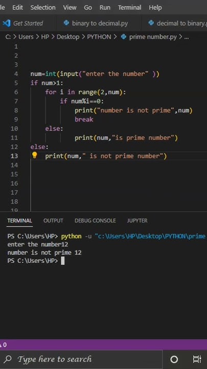 Prime Number Program in Python - YouTube