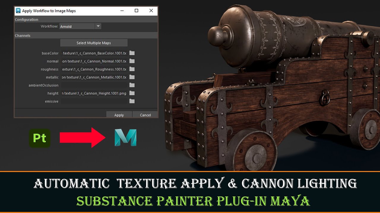 Automatic Your Textures Fast! Substance Painter Plug-In in Maya 2023 & Cannon Lighting tutorial ...