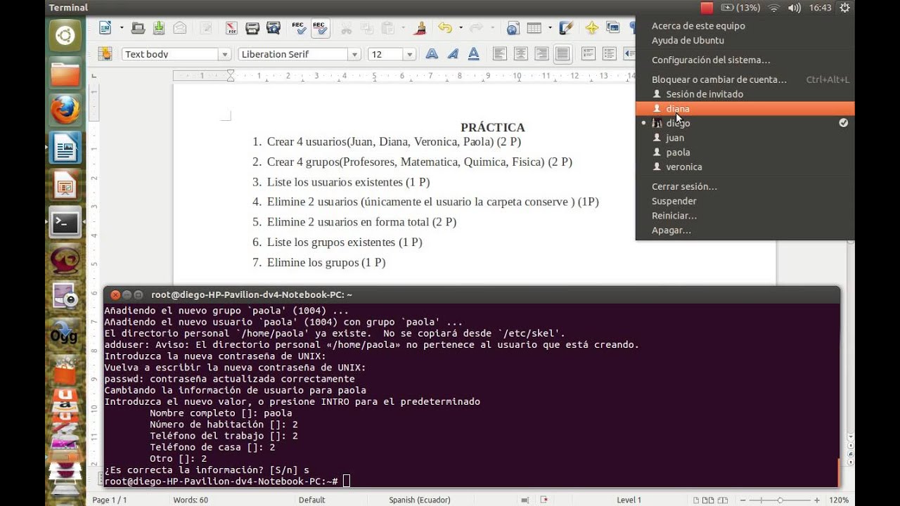 Como crear, eliminar usuarios y grupos dentro de ubuntu 12.10 usando la terminal - YouTube
