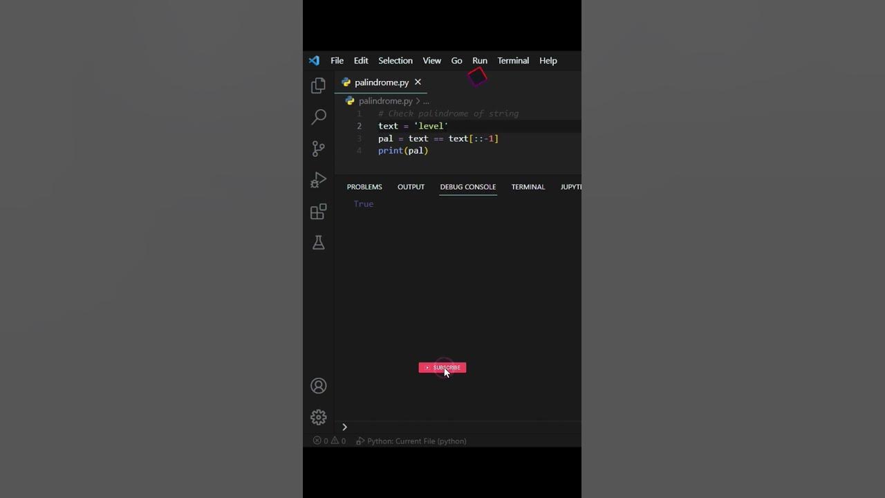 Python Shorthand Palindrome Of A String Shorts Python Youtube 