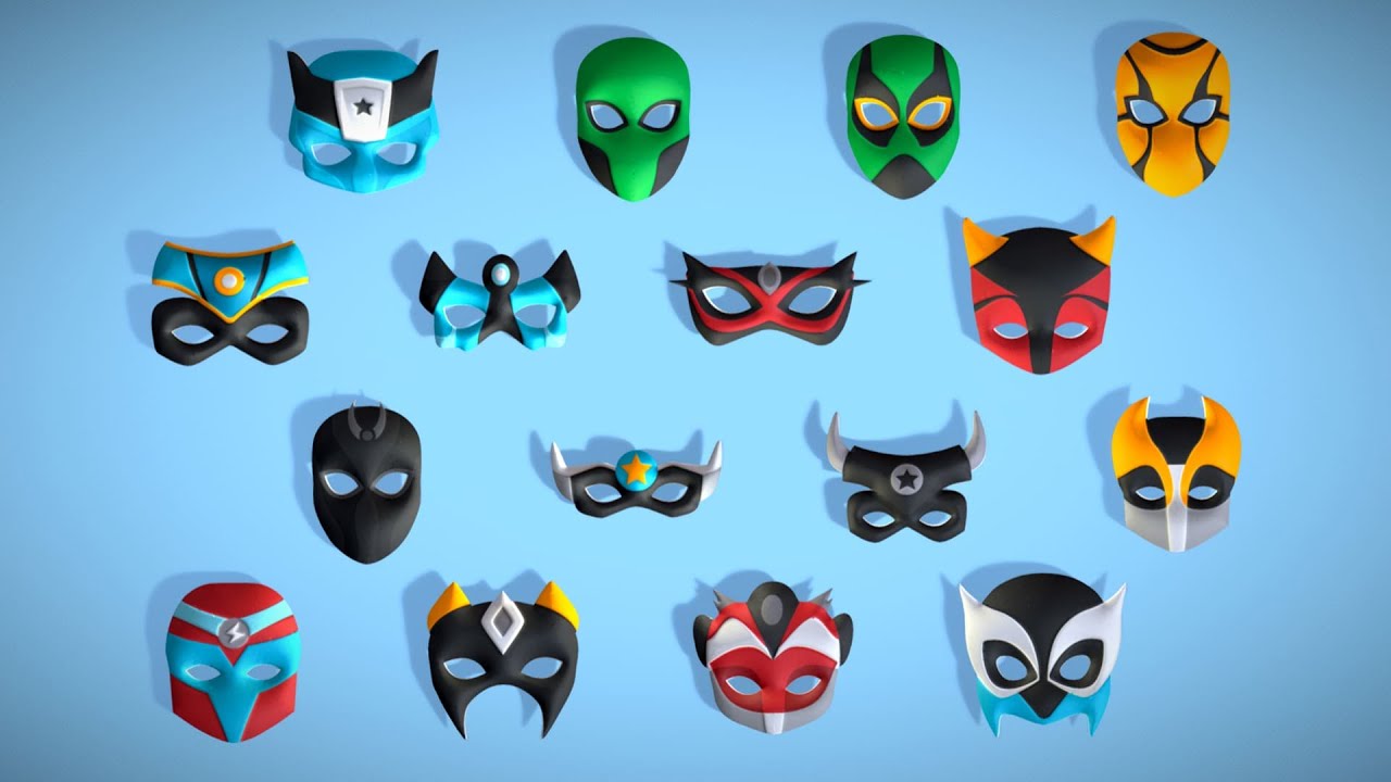 16 Kids Superhero Mask Pack - Cartoon Low Poly - Stylized Face Masks ...