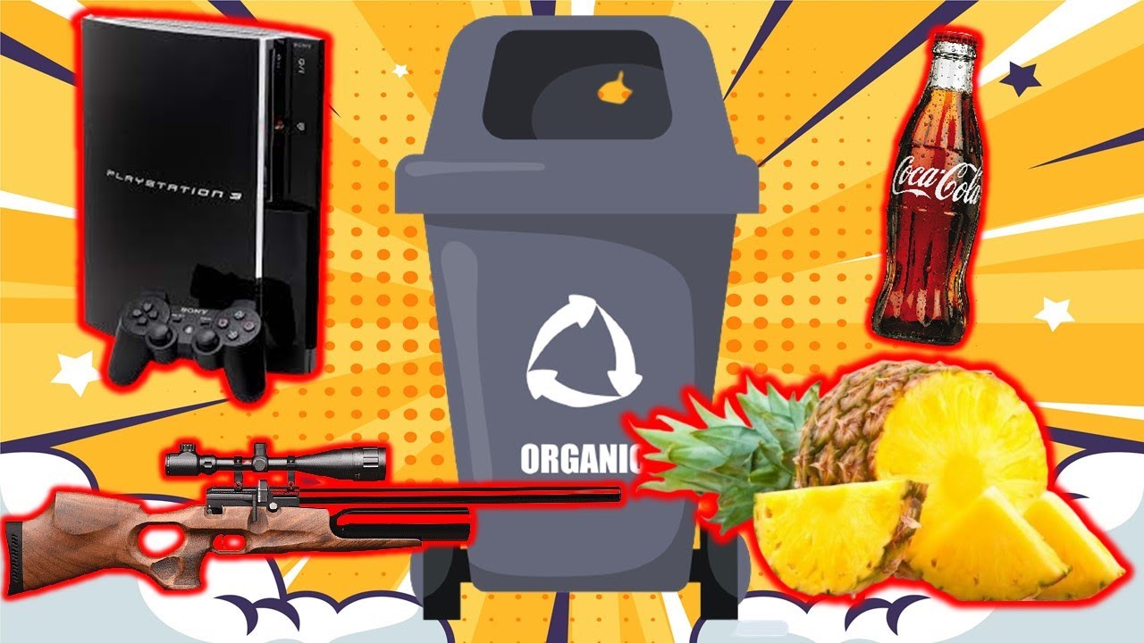GARBAGE ORGANIC SORTING : PLAYSTATION 4, SNIPER GUN, COCA-COLA BOTTLE ...