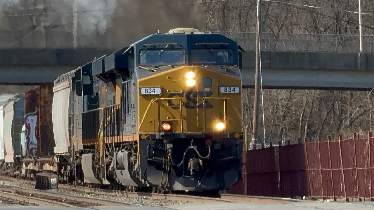 CSX 834 ES44AH leads CSX M422 through south Plainfield NJ 2/24/2024 ...
