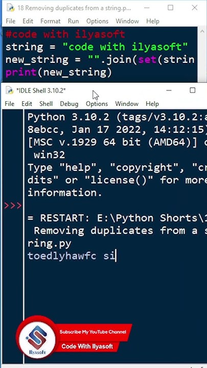 Removing Duplicates From A String In Python Codewithilyasoft Python Youtube 
