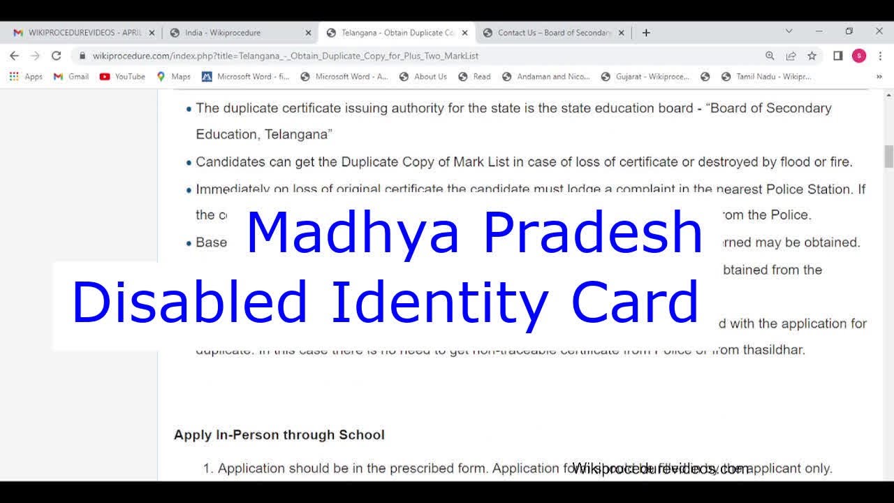 Madhya Pradesh - Apply Online Identity Card for Differently Abled - YouTube