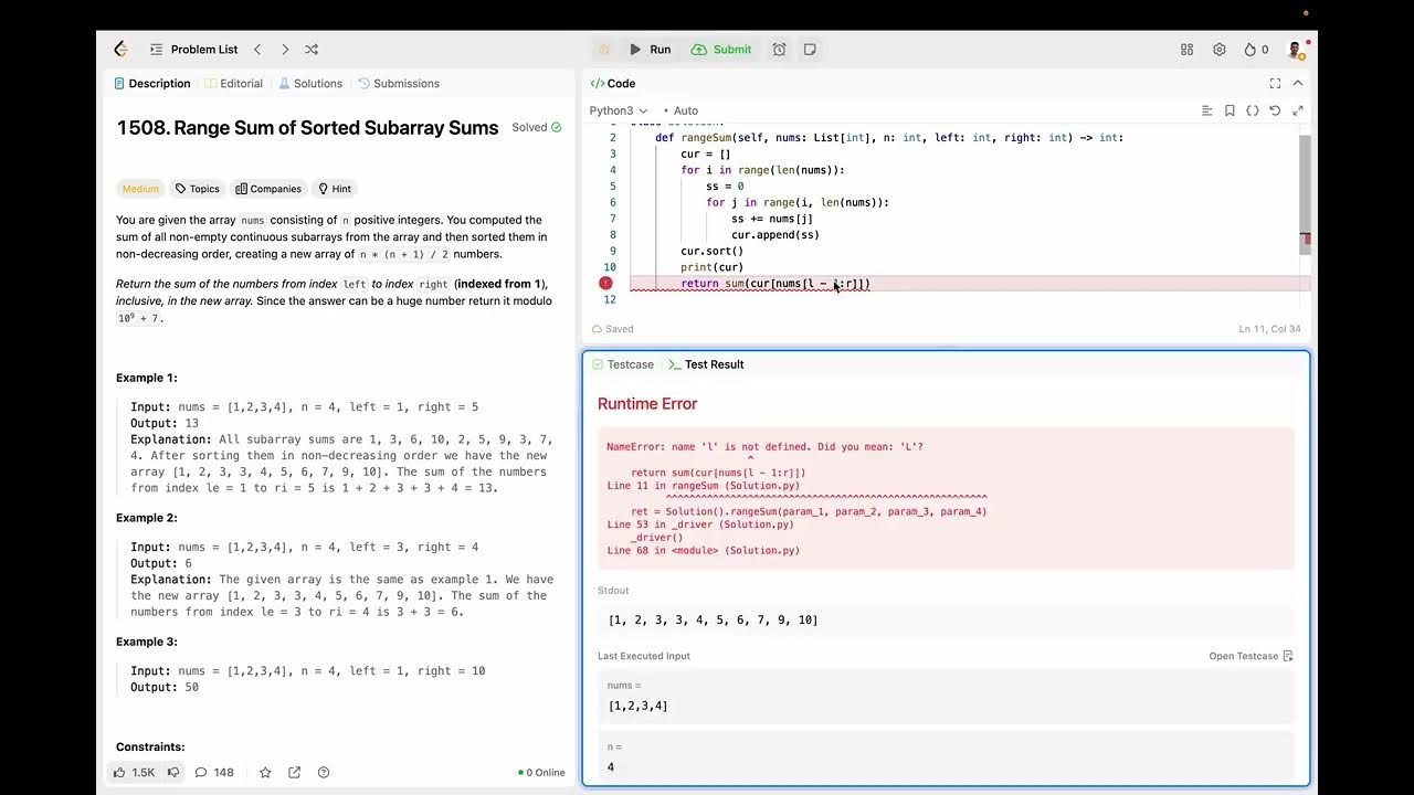 Range Sum Of Sorted Subarray Sums - YouTube