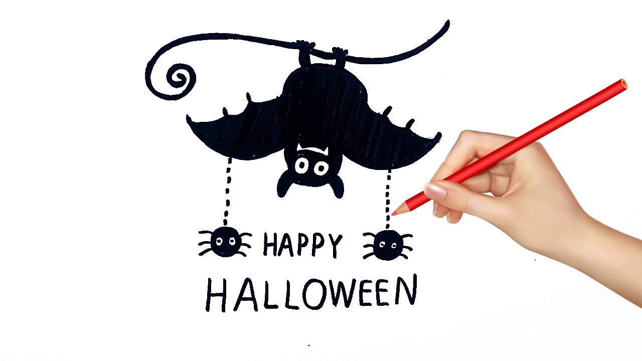 Happy Halloween drawing. draw bat for Halloween. วาดรูปค้างคาว วันฮา ...