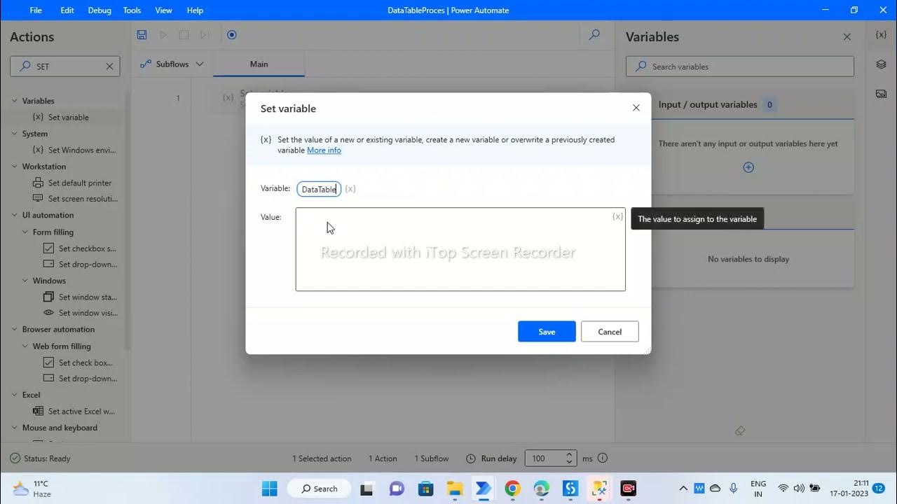Power Automate Desktop (Hindi):Using Set Variable to create Data Table ...