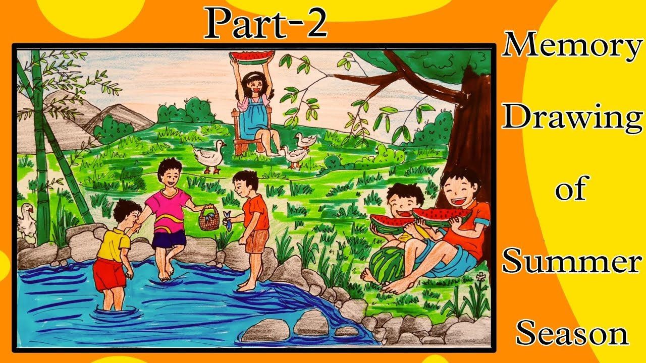 Drawing of summer vacation/summer season Drawing/memory Drawing/v art ...