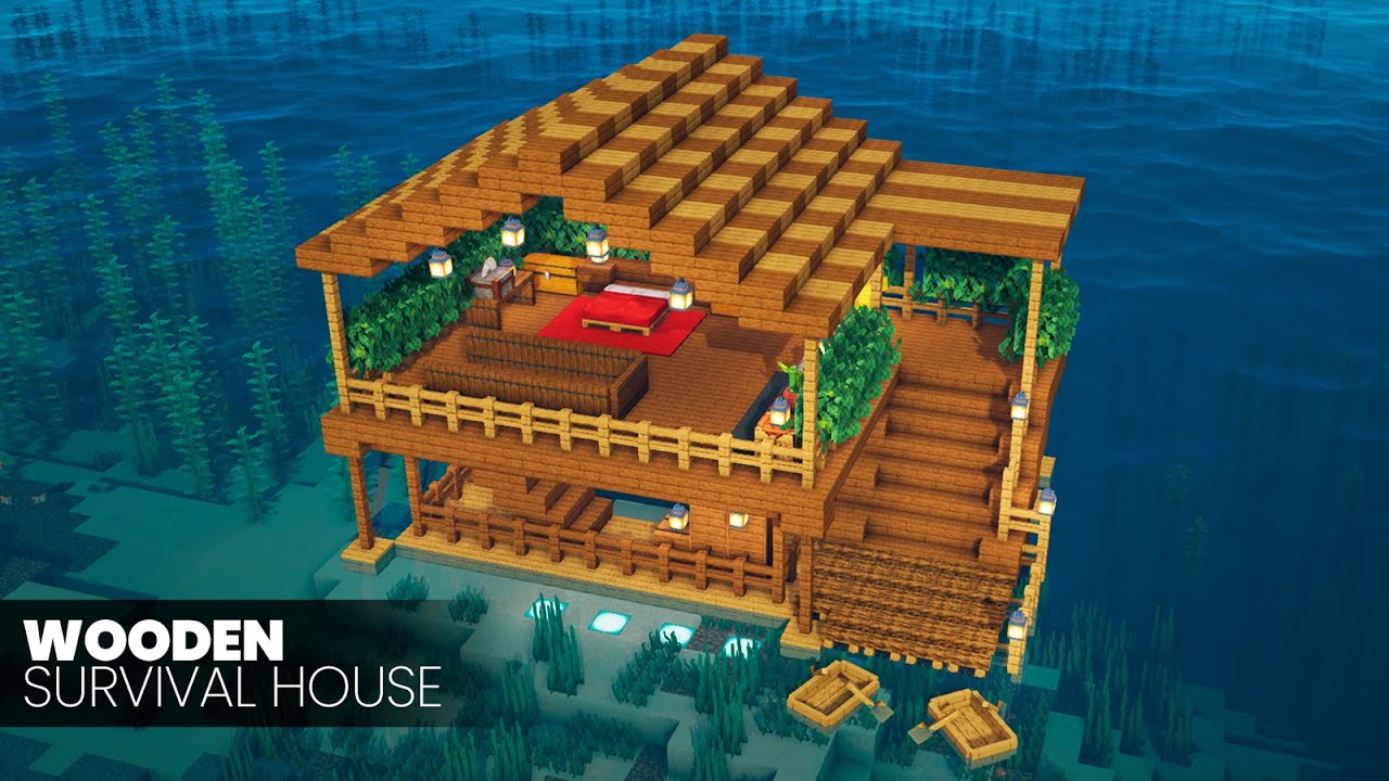 ⛏️ Minecraft Build Tutorial 🌊 Easy Wooden Survival House at Sea - YouTube