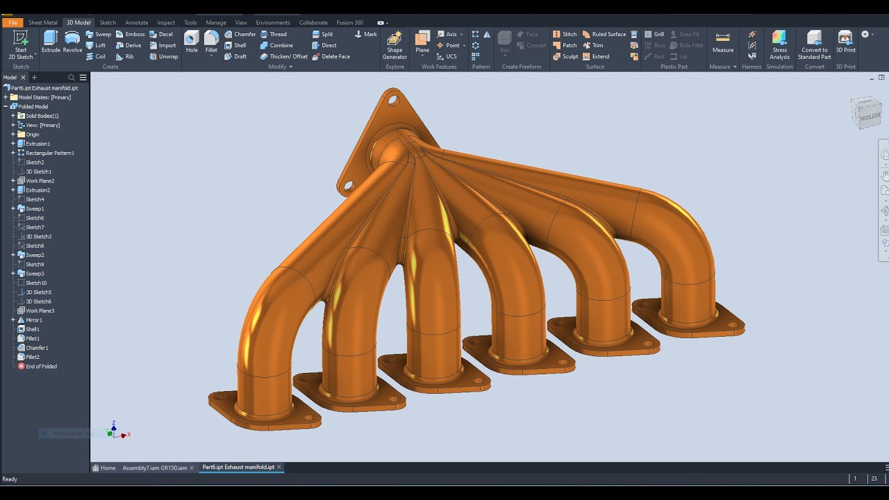 Autodesk Inventor Design 6- Exhaust manifold - YouTube