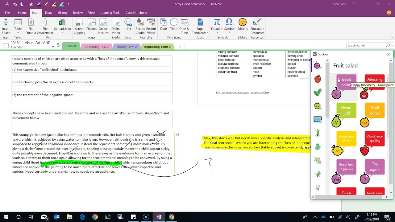 Personalising digital feedback with OneNote stickers - YouTube
