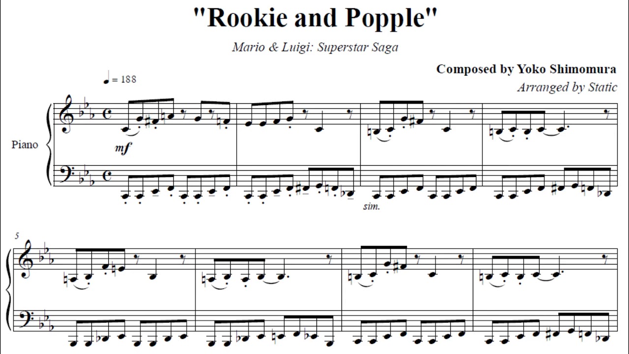 Rookie and Popple - Mario & Luigi: Superstar Saga Piano Sheet Music ...