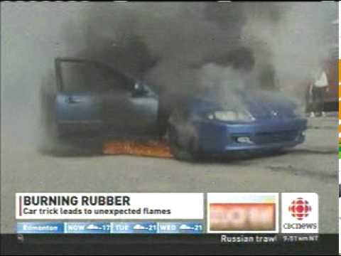 Tire Burn-Out Causes Car To Catch Fire! - YouTube