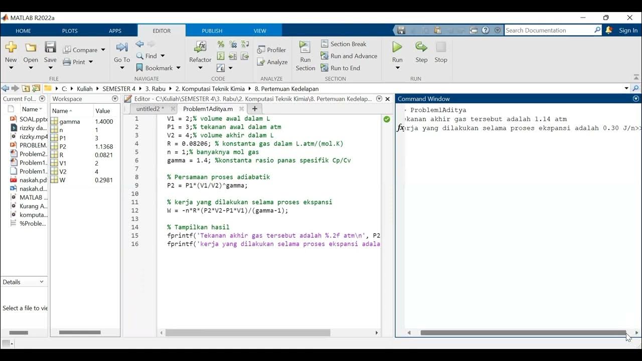 APLIKASI MATLAB UNTUK PERSOALAN TEKNIK KIMIA KELOMPOK 14 - YouTube