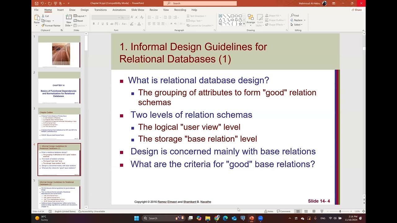 ch14: Basics of Functional Dependencies and Normalization for Relational Databases - YouTube