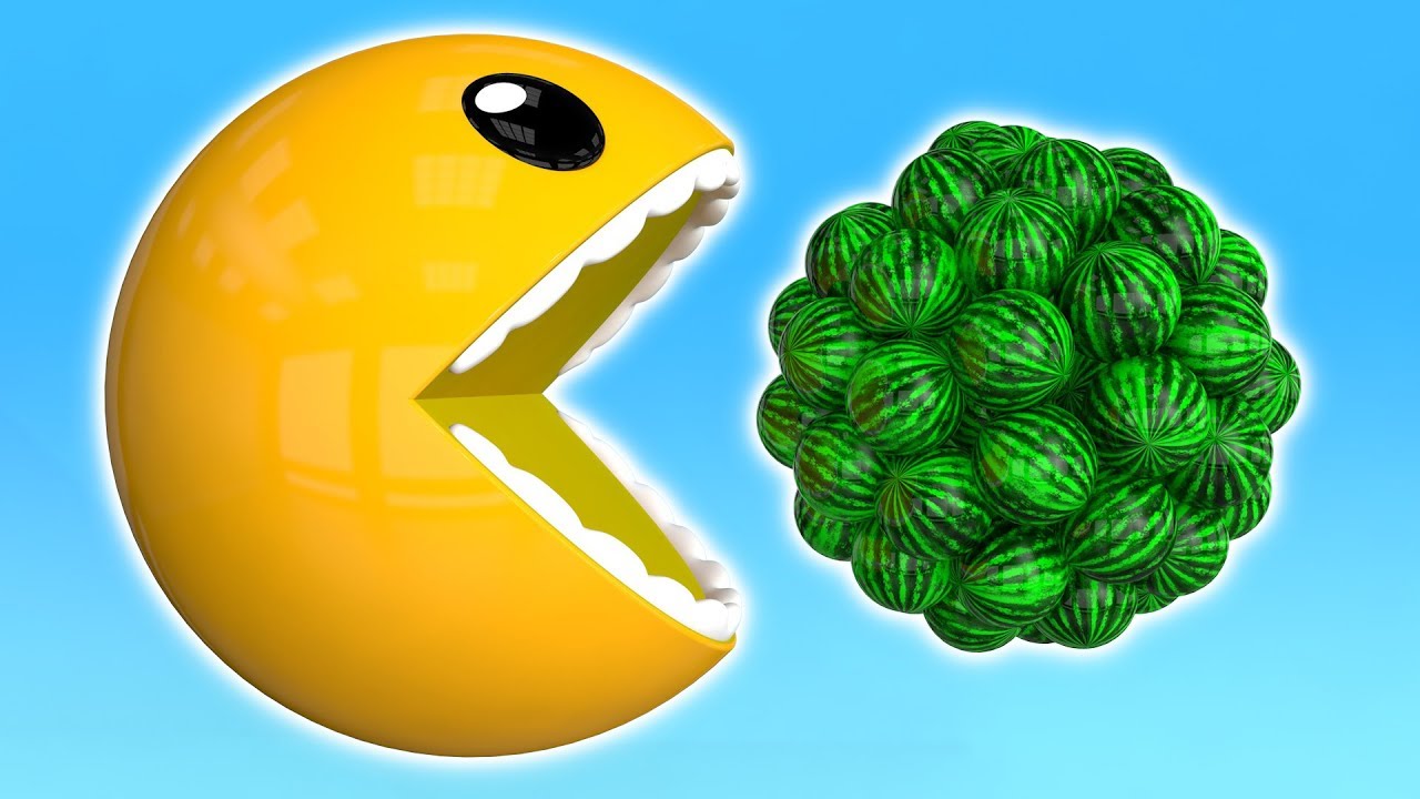 3D Pacman Eat a lot of Watermelon and Cannon with Learning Colors for ...