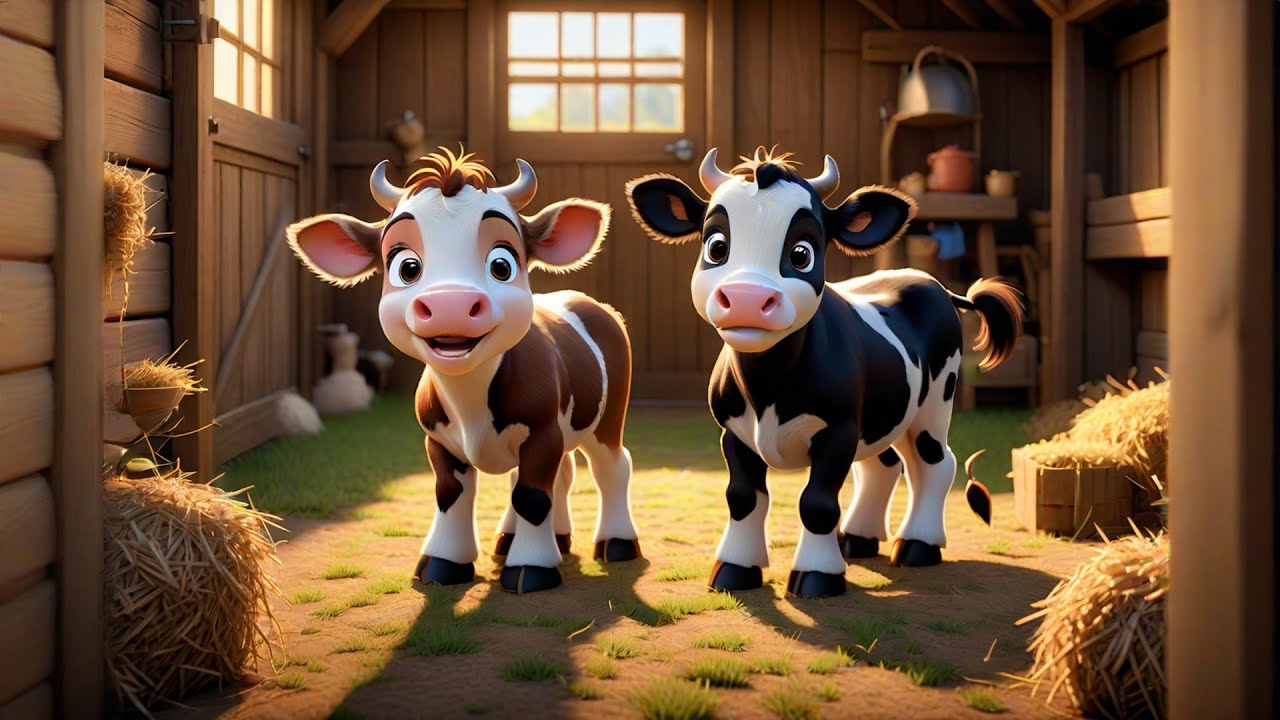 Two baby cows moo moo moo | farm animal song for kids | baby cow rhyme ...
