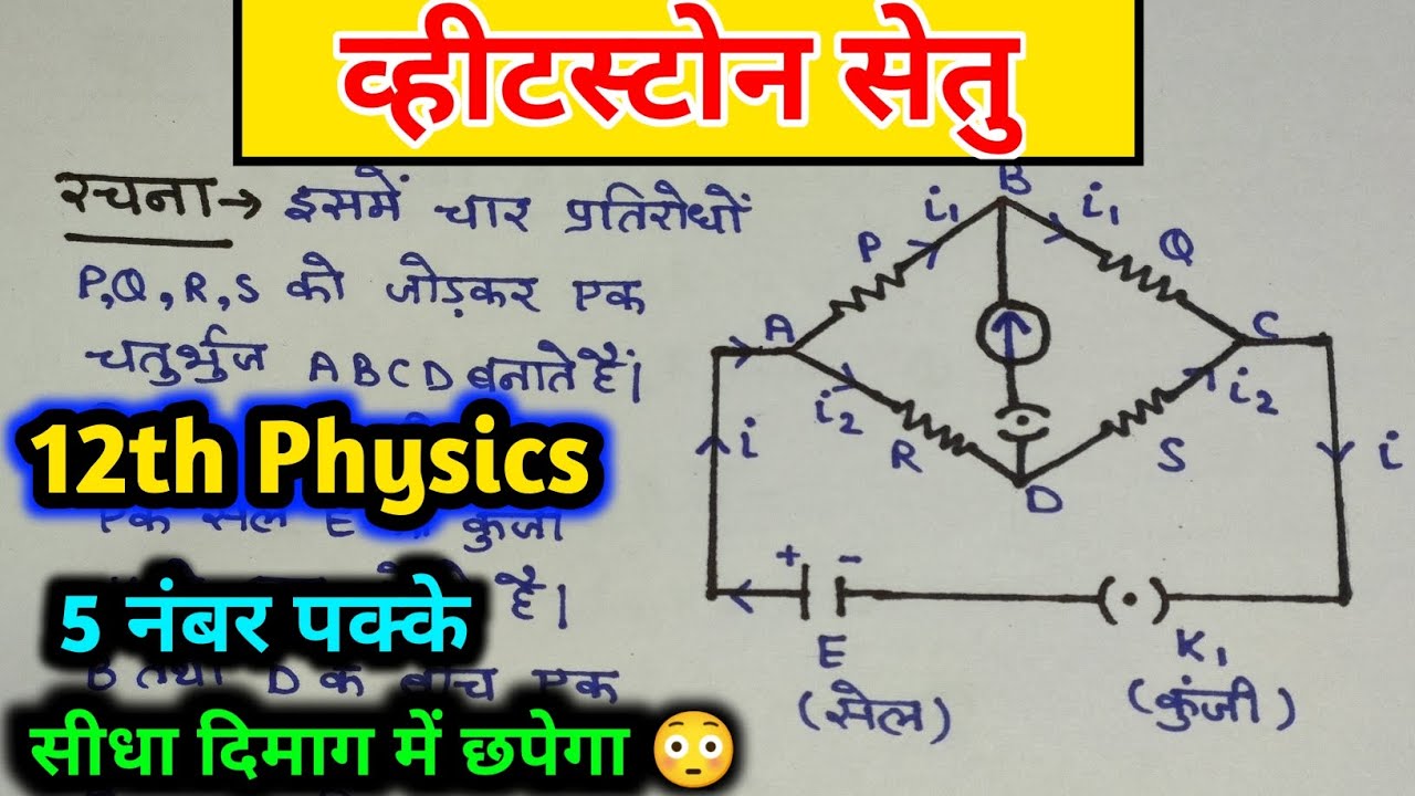 व्हीटस्टोन सेतु का सिद्धांत | Class 12th Physics Wheatstone Setu ...