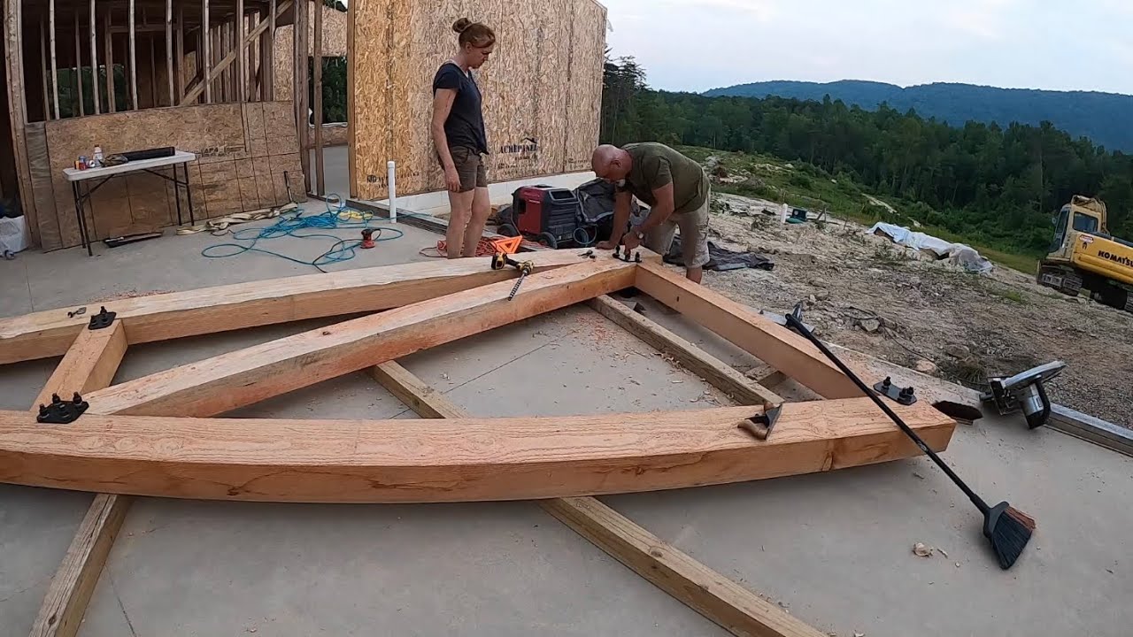 Building a timber frame truss. Post and beam SIPs house, #59 - YouTube