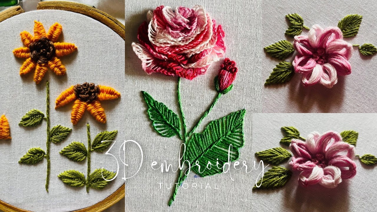 Beautiful 3D embroidery designs compilation || Beautiful 3d embroidery ...
