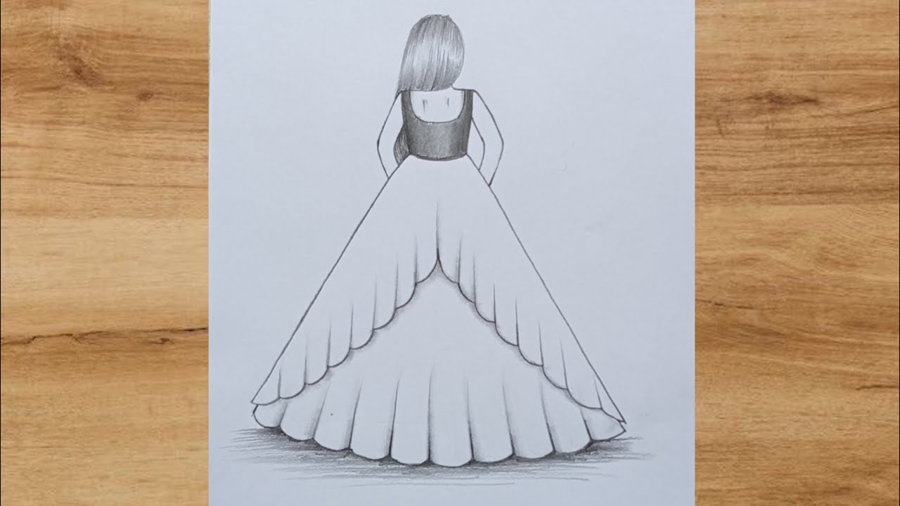 How to draw a girl backside with beautiful dress very easy|pencil ...