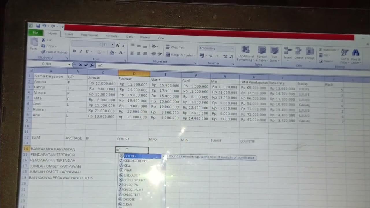 Tutorial penggunaan Excel. pada sun, Average, if, coun, max, min, sumif dan countif - YouTube