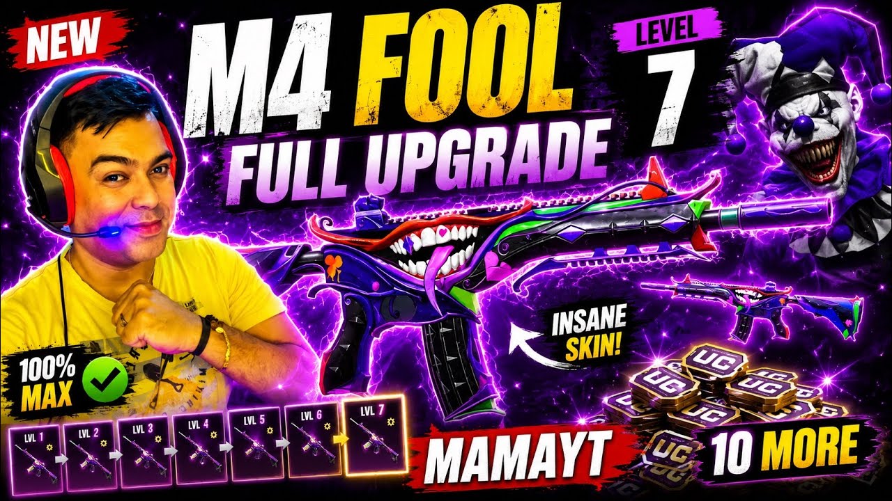 M4 Fool Full Upgrade in BGMI | Maxed Mythic M416 Skin with Kill Effect ...