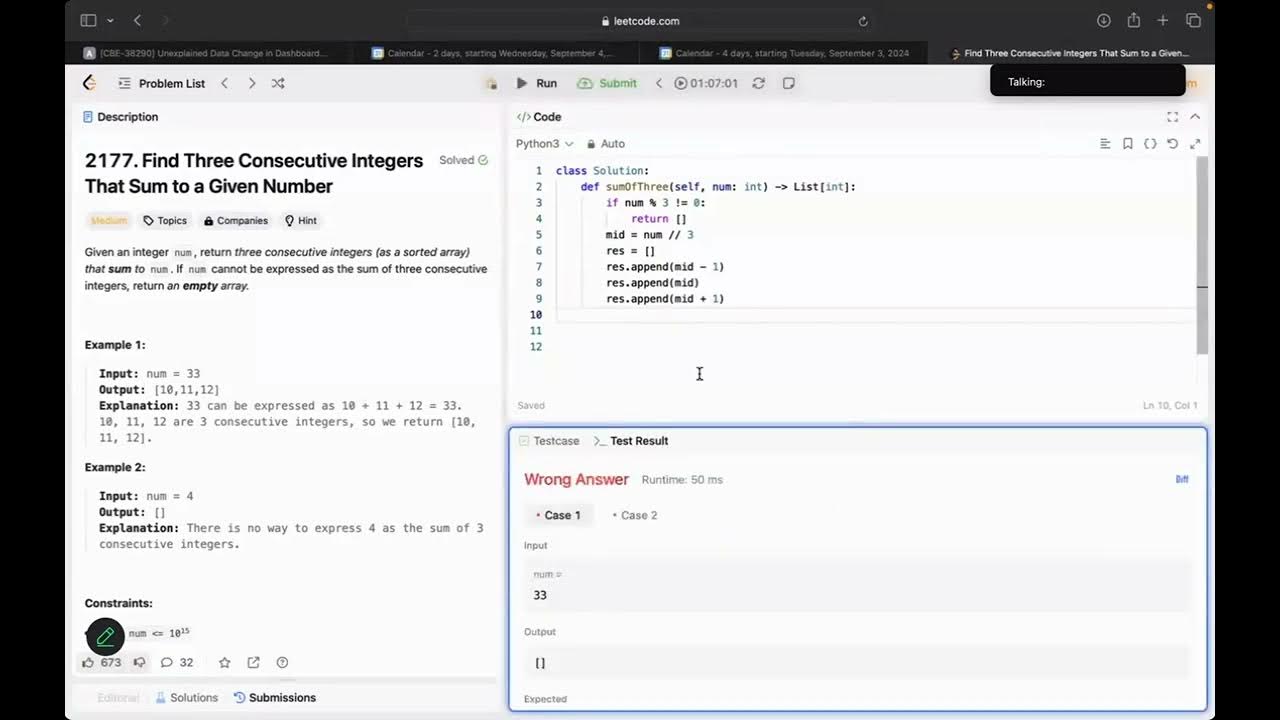 2177. Find Three Consecutive Integers That Sum to a Given Number - Using Python - YouTube