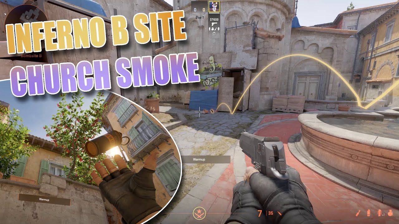 Counter-Strike 2: Inferno B Site Church Smoke from T Ramp (Jump Throw ...
