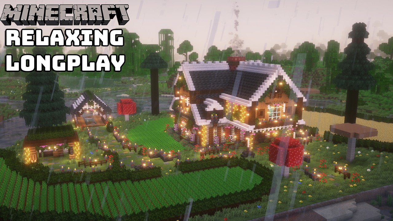 Minecraft Relaxing Longplay - Rainy Day Cozy Build Starter House - Cozy ...