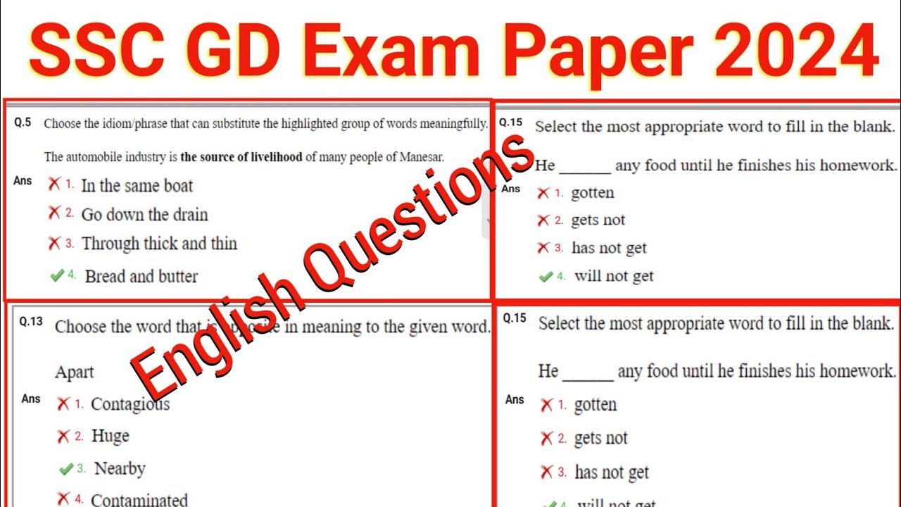 English question | ssc gd question paper 2024 | ssc mts gd chsl cgl ...